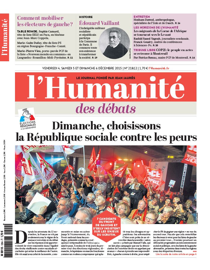 L'Humanité N°21812 du 04 décembre 2015 à télécharger sur iPad