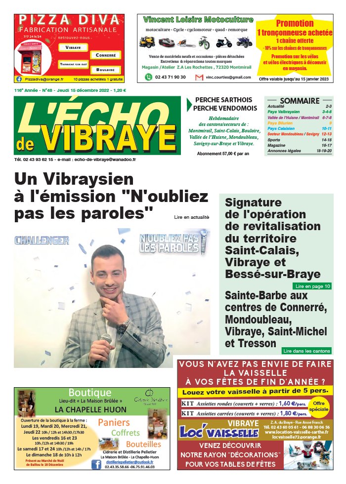 L'Echo de Vibraye N°202248 du 15 décembre 2022 à télécharger sur iPad