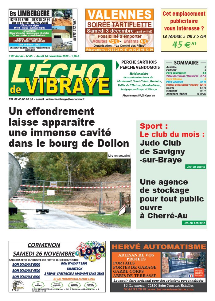 L'Echo de Vibraye N°202245 du 24 novembre 2022 à télécharger sur iPad