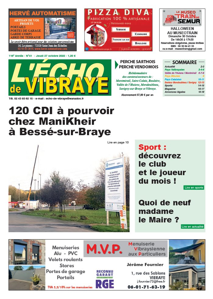 L'Echo de Vibraye N°202241 du 27 octobre 2022 à télécharger sur iPad