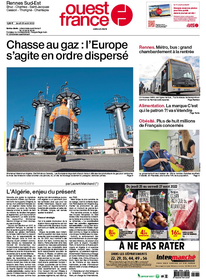 Ouest-France N°20220825 du 25 août 2022 à télécharger sur iPad
