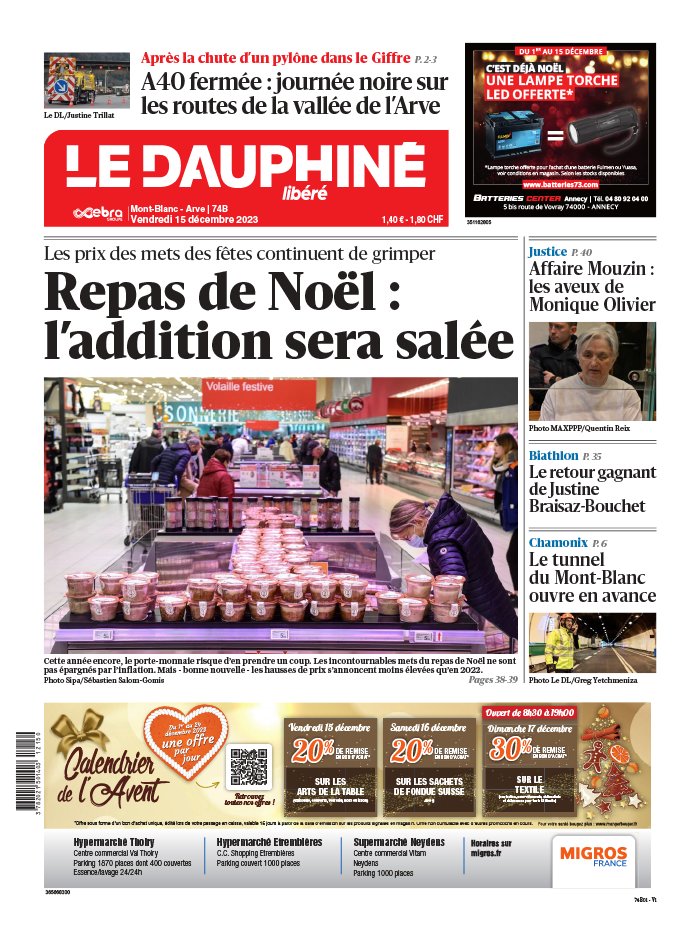 Le Dauphiné Libéré N°20231215 du 15 décembre 2023 à télécharger sur iPad